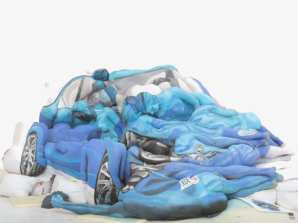 Painted People Car Crash Sculpture Promotes Safe Driving - DriveSpark