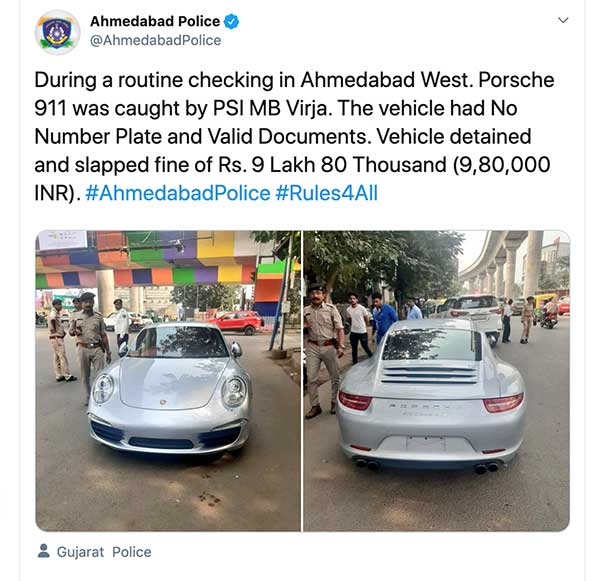 Ahmedabad Traffic Police Fine Rs 9.8 Lakh On Porsche 911 Owner For ...