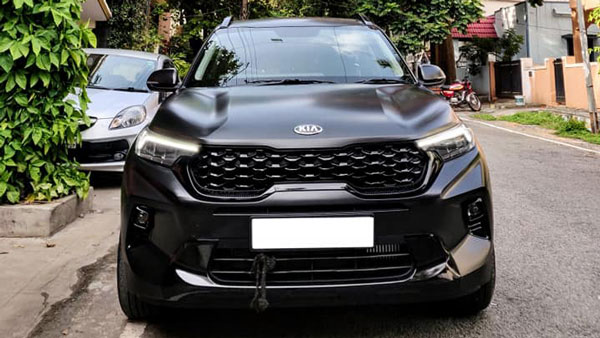 Kia Sonet Modified In Bangalore: Custom Black Wrapped SUV With Black ...