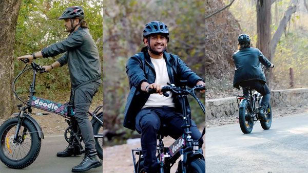 MS Dhoni Spotted Riding The Doodle V3 Electric Bicycle In India - DriveSpark News