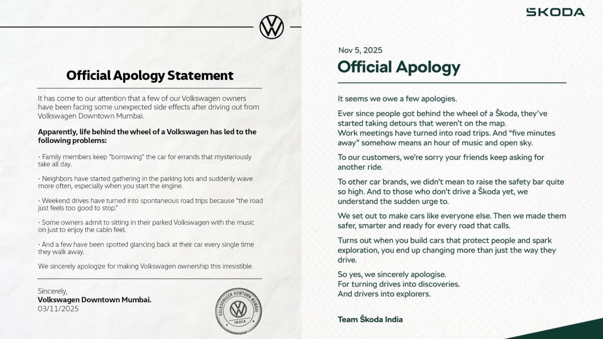 Skoda, Volkswagen Join Viral ‘Official Apology Statement’ Trend ...