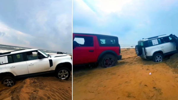 Mahindra Thar Rescues Land Rover Defender: 2 கோடி ரூபாய் காரை ...