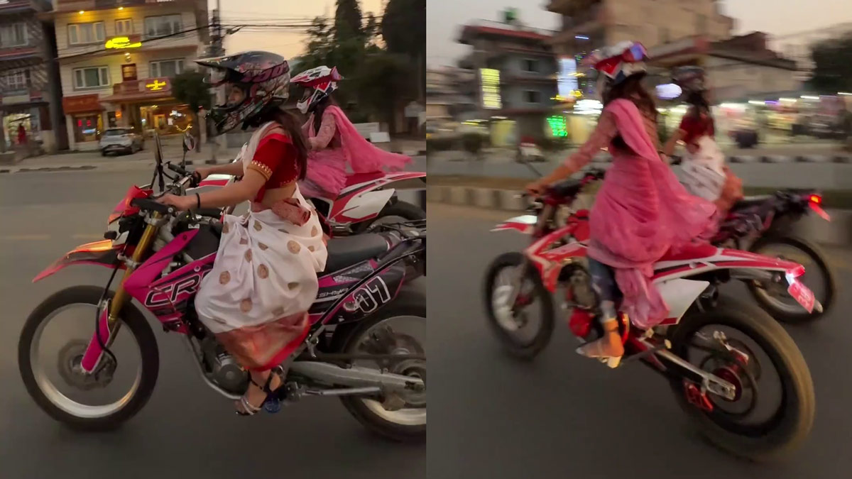 2 Young Women Rides Dirt Bikes In Saree In Nepal : இளைஞர்கள் மனதை ...